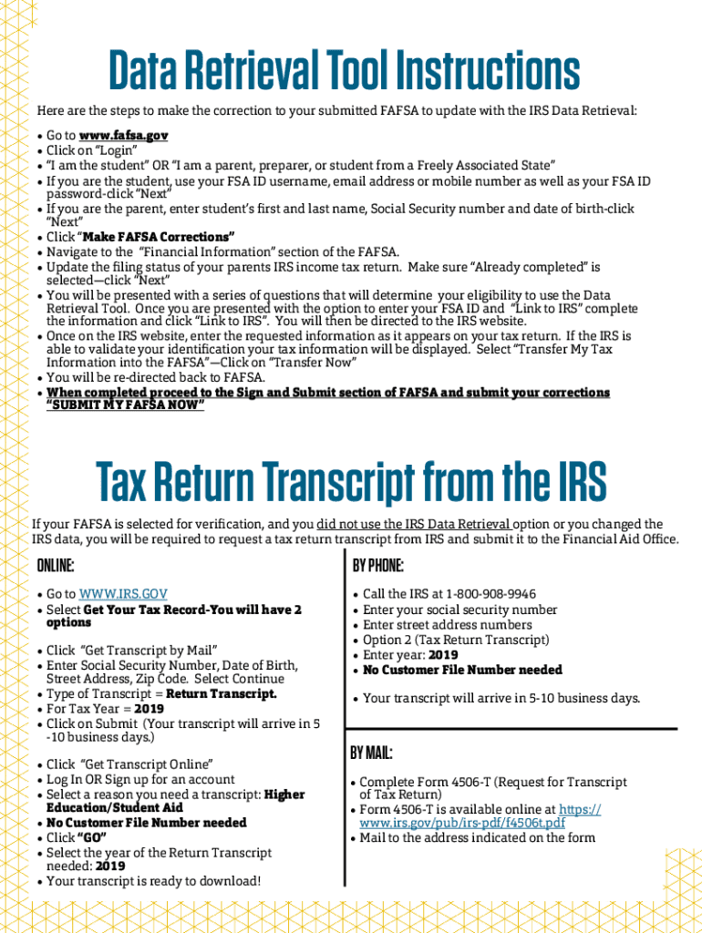 Fillable Online sfa mst Using the IRS Data Retrieval Tool - BYU ...
