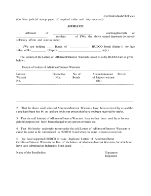 Fillable Online Duly notarised indemnity bond and affidavit on stamp ...