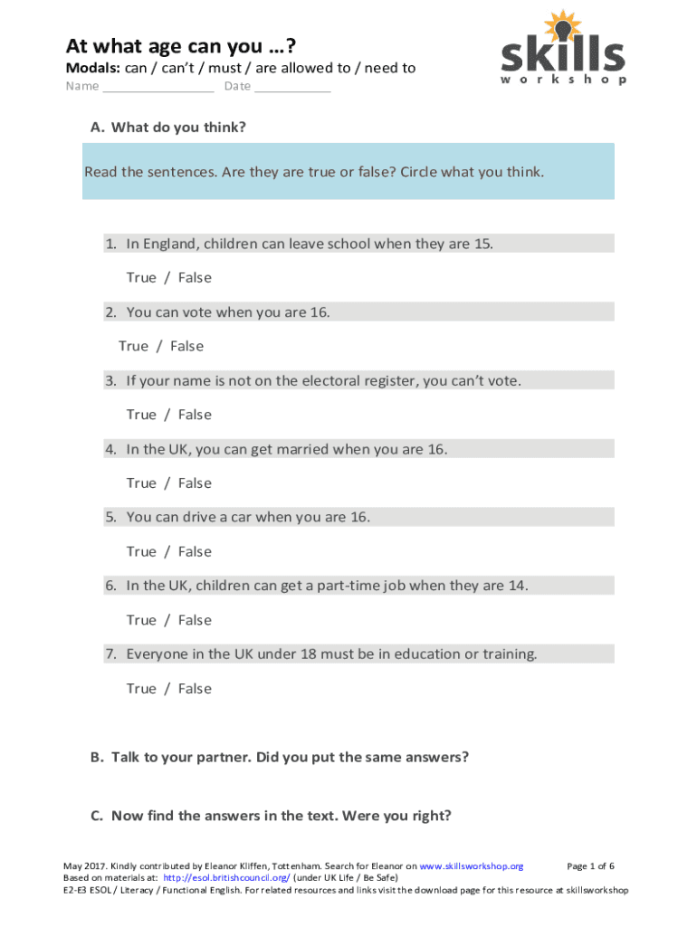 Fillable Online E2-E3 Modals What can you do?. E2-E3 Adult ESOL Fax ...