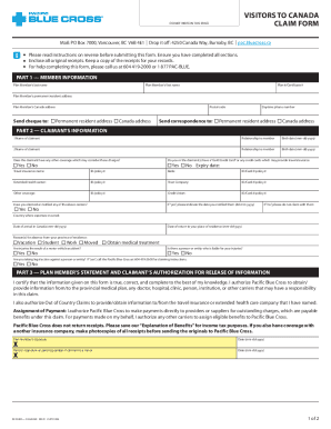 Fillable Online VISITORS TO CANADA CLAIM FORM Fax Email Print - pdfFiller