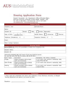 Fillable Online Housing Application Form - American University of ...