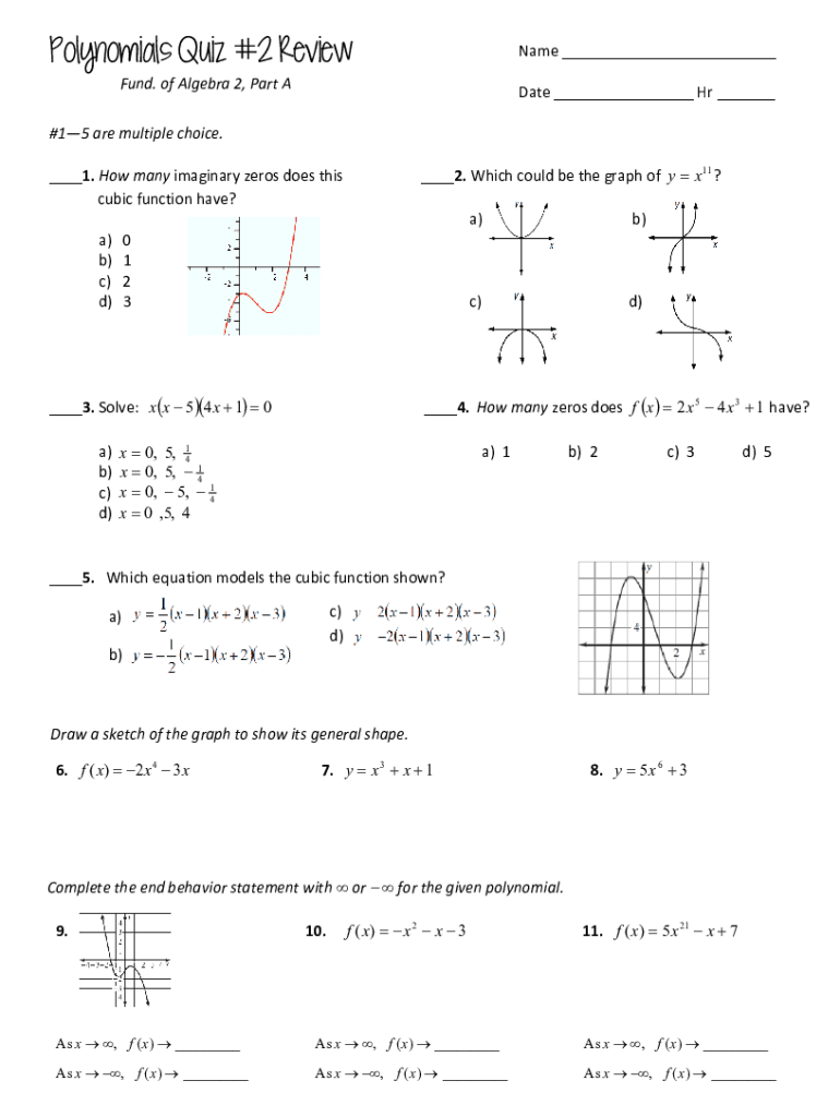 Fillable Online Polynomials questions & answers for quizzes and ...