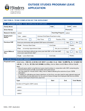 Fillable Online CBGL - OSP application form - Flinders University Staff Fax Email Print - pdfFiller