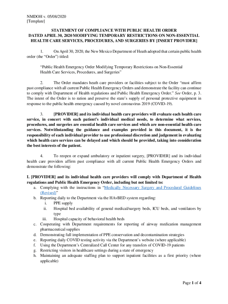 Fillable Online Temporary Restriction on Non-essential Health Care ...