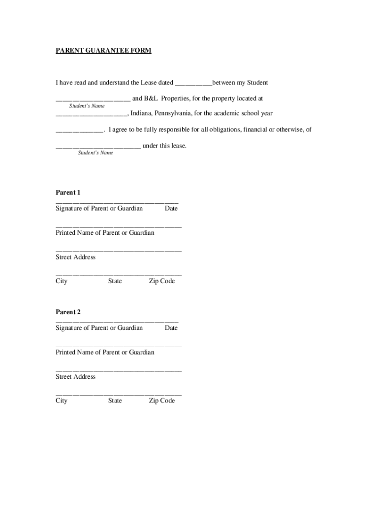 Fillable Online IUP Parent Guarantee Form.doc Fax Email Print - pdfFiller