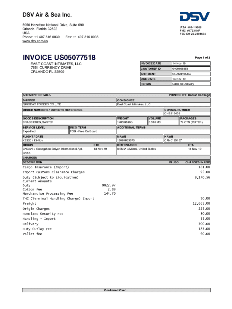 Fillable Online INVOICE US05077518 Fax Email Print - pdfFiller