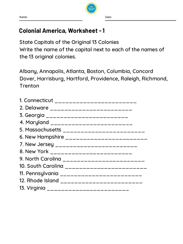 Fillable Online Colonial America, Worksheet - 1 Fax Email Print - pdfFiller