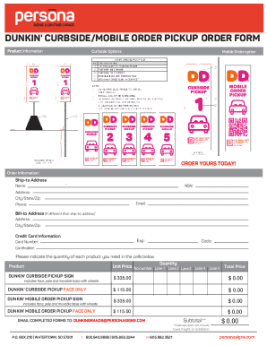 Fillable Online How to Place a Dunkin' Order for Curbside Pick-up Fax ...