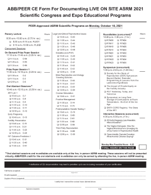 Fillable Online ABB/PEER CE Form For Documenting LIVE ON SITE ASRM ...