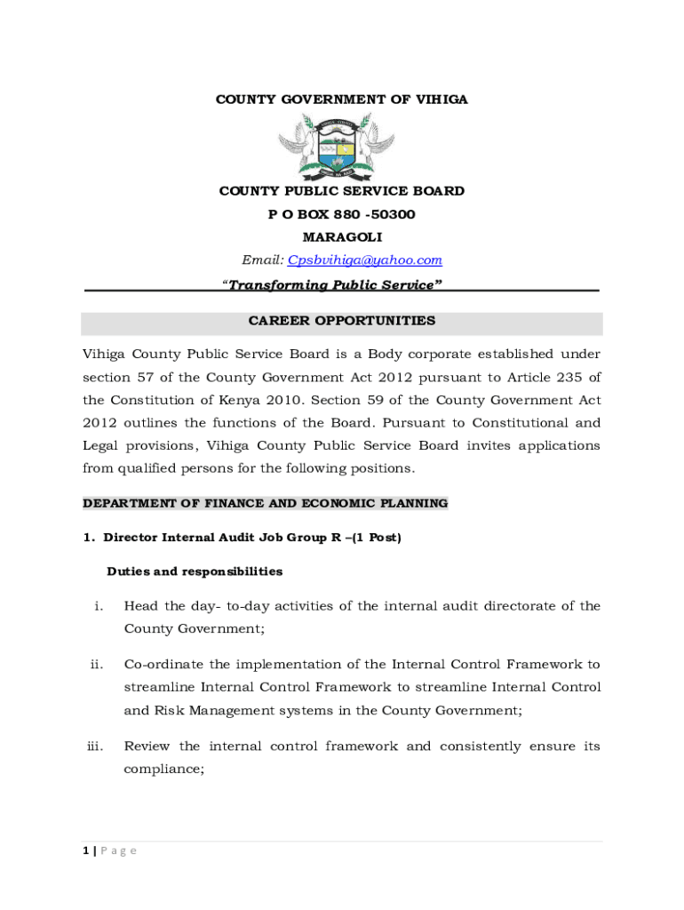 Fillable Online vihiga go Revenue Clerks at Vihiga County Public ...