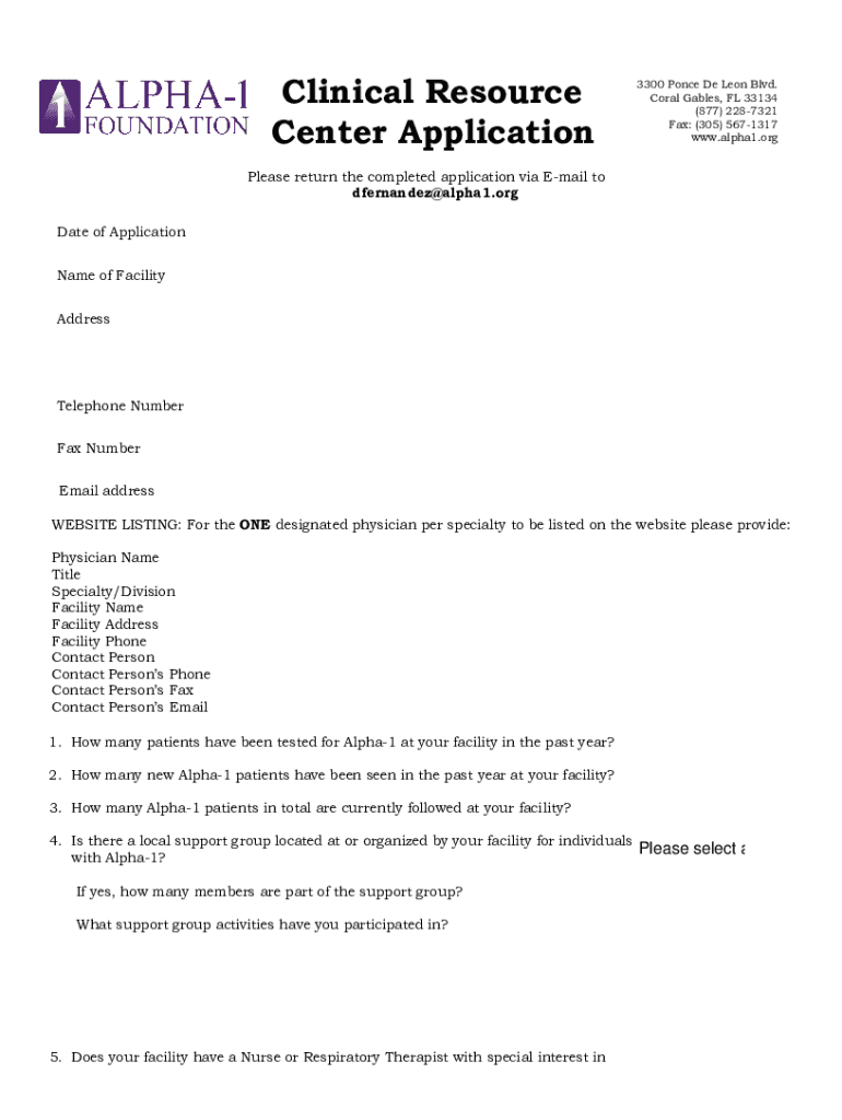 Fillable Online Clinical Resource Center Application Fax Email Print - pdfFiller