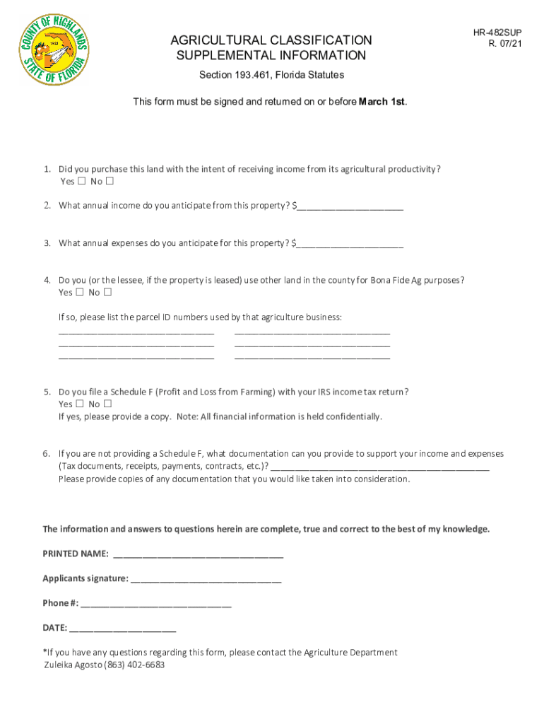 Fillable Online application and return for agricultural classification ...