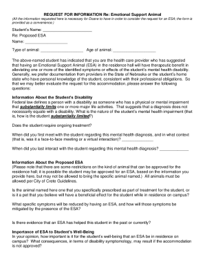 Fillable Online catalog doane ESA Document Form - Emotional Support ...