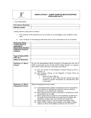 Fillable Online Sworn Affidavit - B-BBEE Exempted Micro Enterprise Fax ...