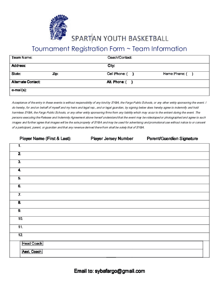 Fillable Online Gaming Tournament Registration Form Template Fax Email ...