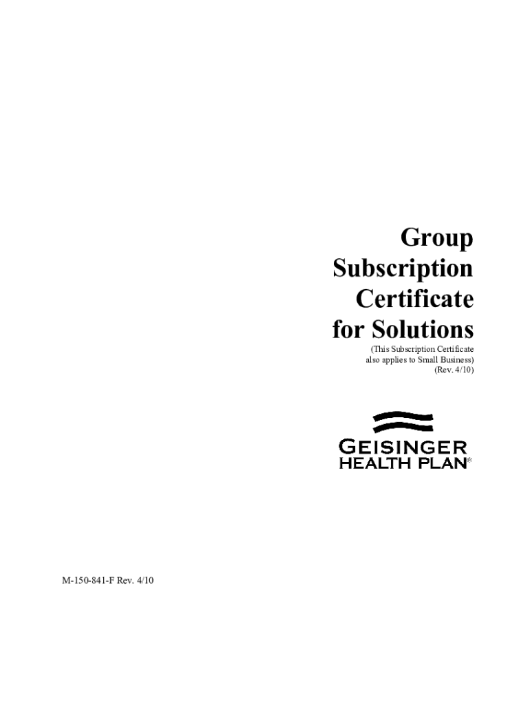 Fillable Online Group Subscription Certificate - Benefits Handbook Fax ...