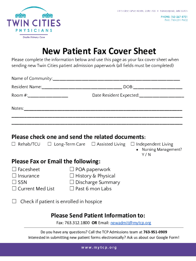 Fillable Online New Patient Fax Cover Sheet Fax Email Print - pdfFiller