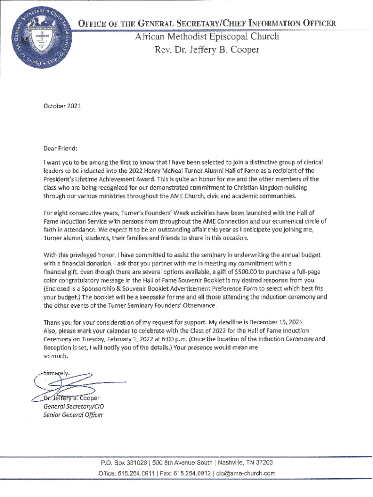 Fillable Online A Message from General Secretary Rev. Dr. Leon C. Moore ...