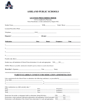 Fillable Online Ashland MA Public Schools Medication Administration ...