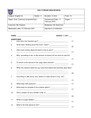 Fillable Online 2-3min Total: 15 Paper: Oral: Listening Comprehension ...