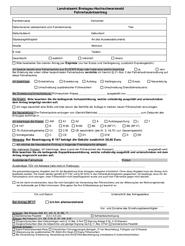 Ausfüllbar Online Antrag auf ErteilungVerlngerung einer Fahrerlaubnis zur ... Fax Email Drucken ...