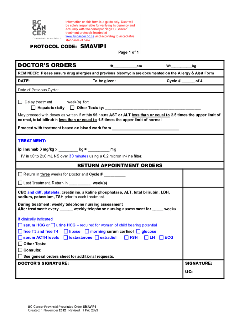 Fillable Online smavipi - BC Cancer Fax Email Print - pdfFiller