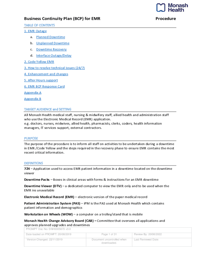 Fillable Online Downtime Policy and Procedures for Unavailability of ...