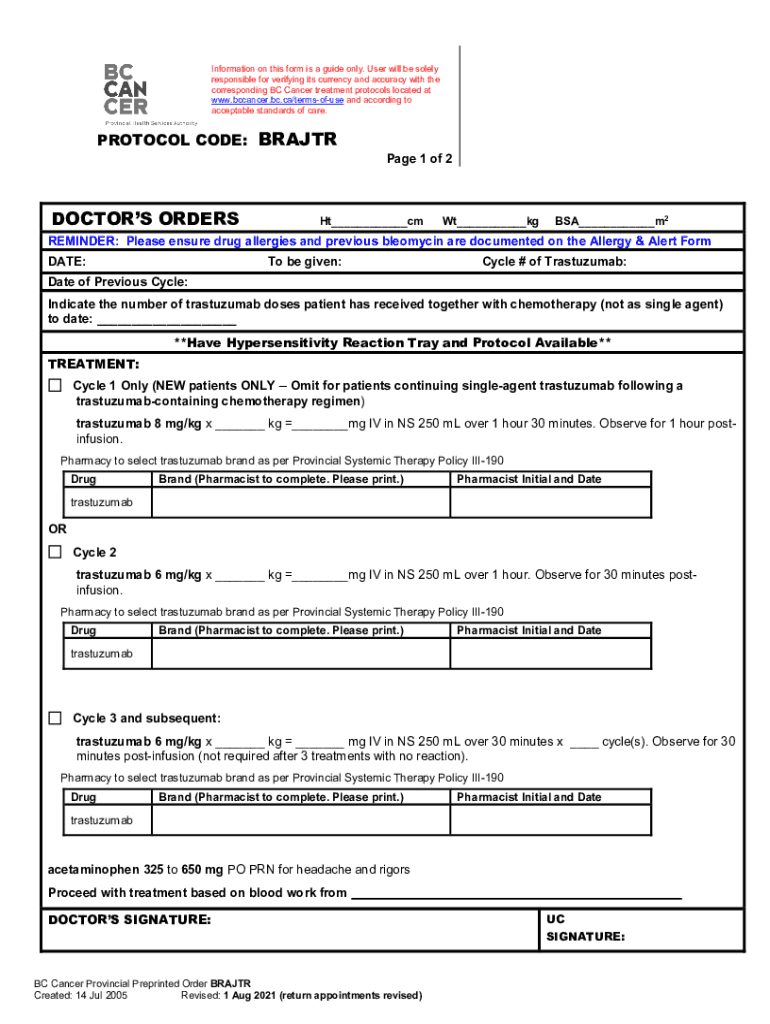 Fillable Online BRAJTR - BC Cancer Fax Email Print - pdfFiller