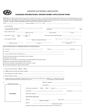 Fillable Online Canadian International Driving Permits Application Form ...