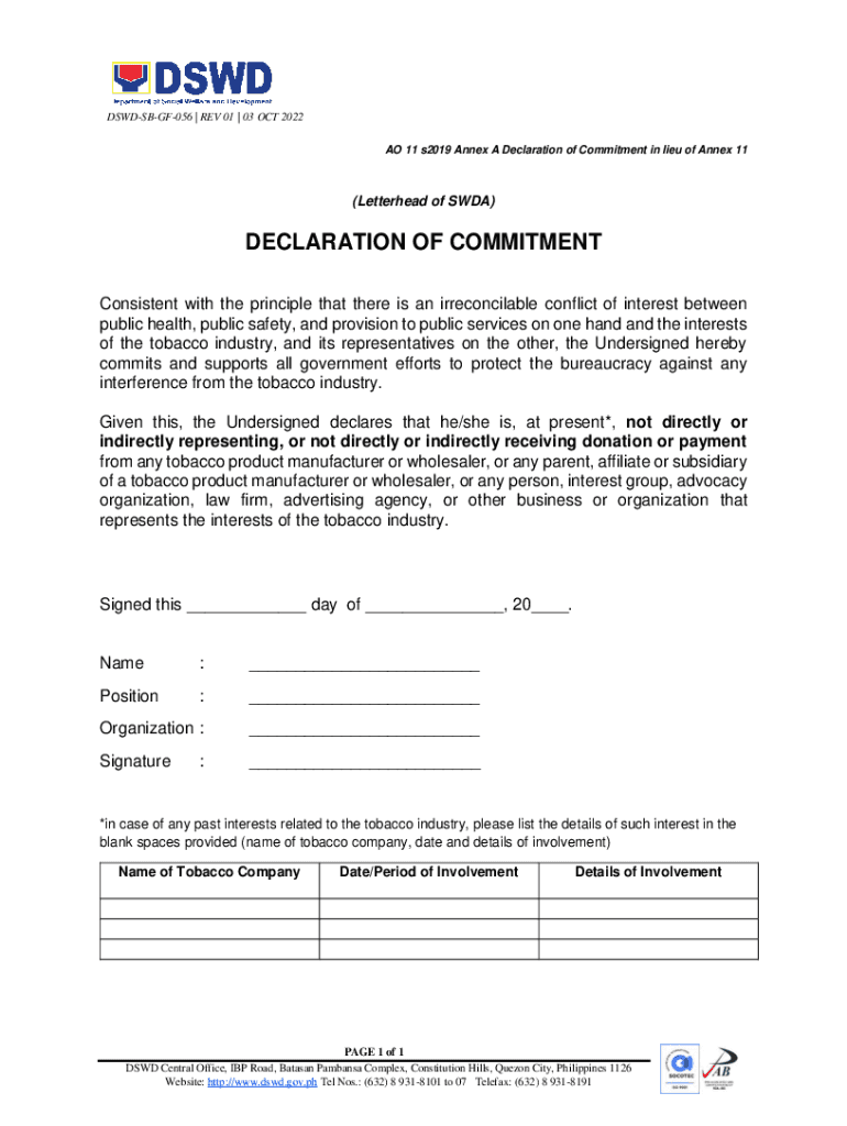 Fillable Online Declaration of Commitment for National Visa Type D Fax Email Print - pdfFiller