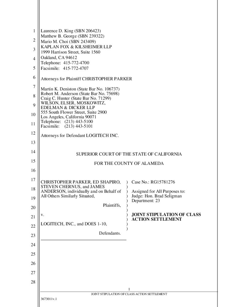 Fillable Online Parker-v-Logitech-final-approval-order. ... Fax Email Print - pdfFiller
