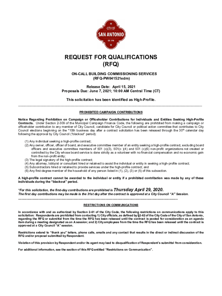 Fillable Online Request for Qualifications to provide Commissioning Services ... Fax Email Print ...