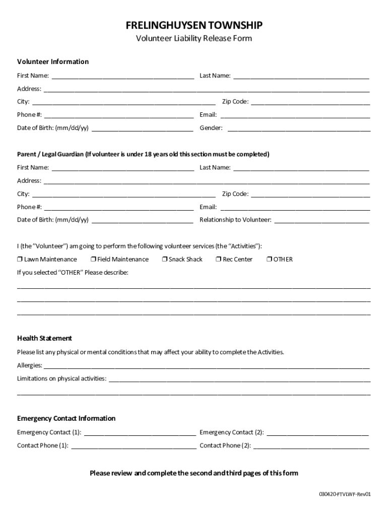 Fillable Online Volunteer Liability Release Form (with Signature on ...