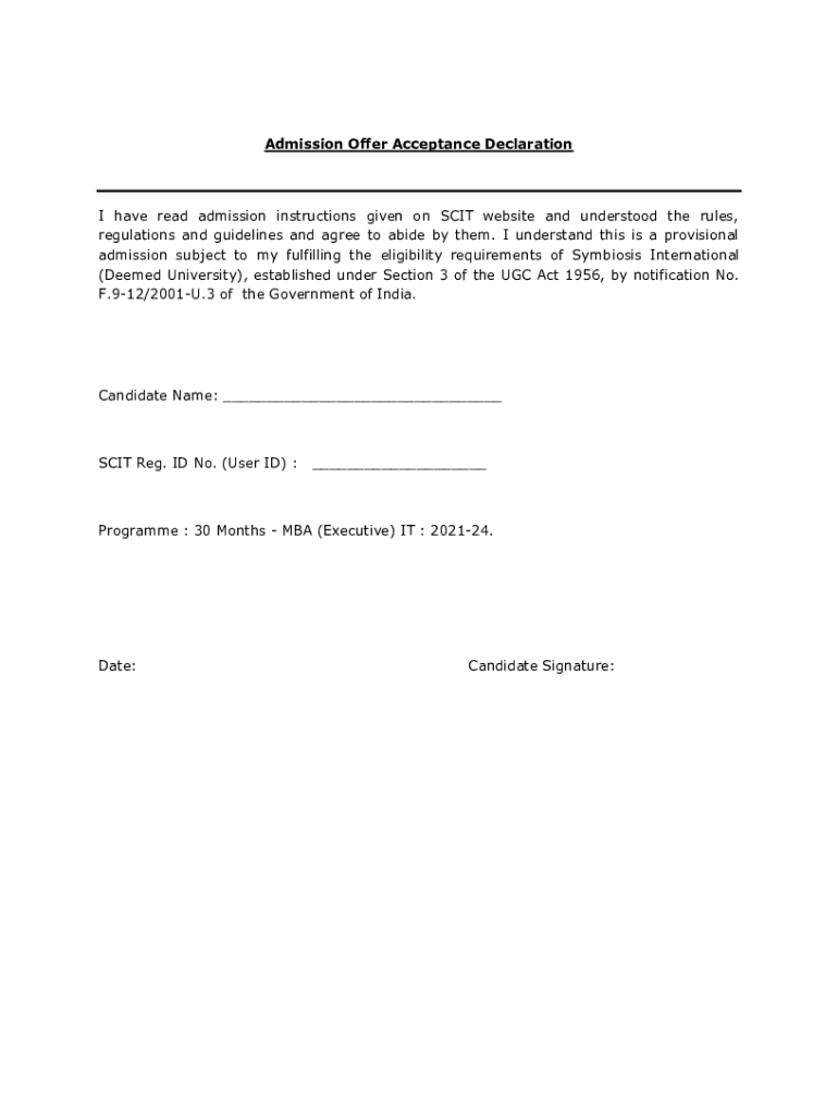 Fillable Online Fillable Online scit Admission Offer Acceptance ...