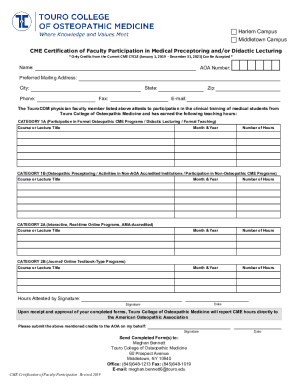 Fillable Online tourocom touro Request For Preceptor CME Credit or ...