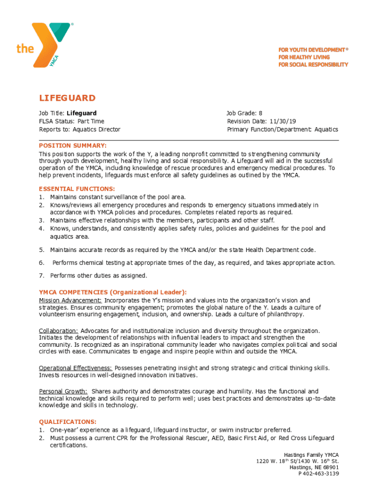 Fillable Online Lifeguard Job Description Template - Monster for ...
