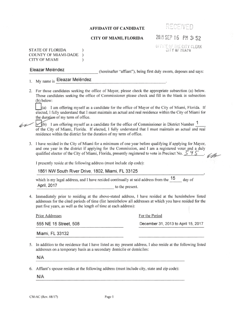 Fillable Online Qa) I am offering myself as a candidate for the office ...