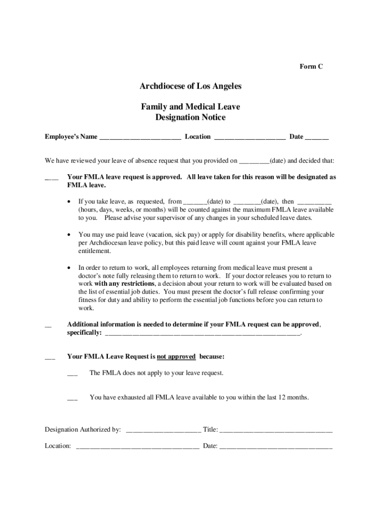 Fillable Online Form C: Family and Medical Leave Designation Notice Fax ...