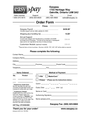 Fillable Online Pricing/Order - Easypay Canadian Payroll Software Fax ...