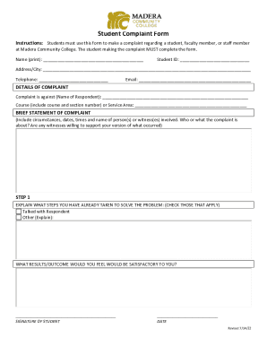 Fillable Online MCC Student Complaint Form Fax Email Print - pdfFiller