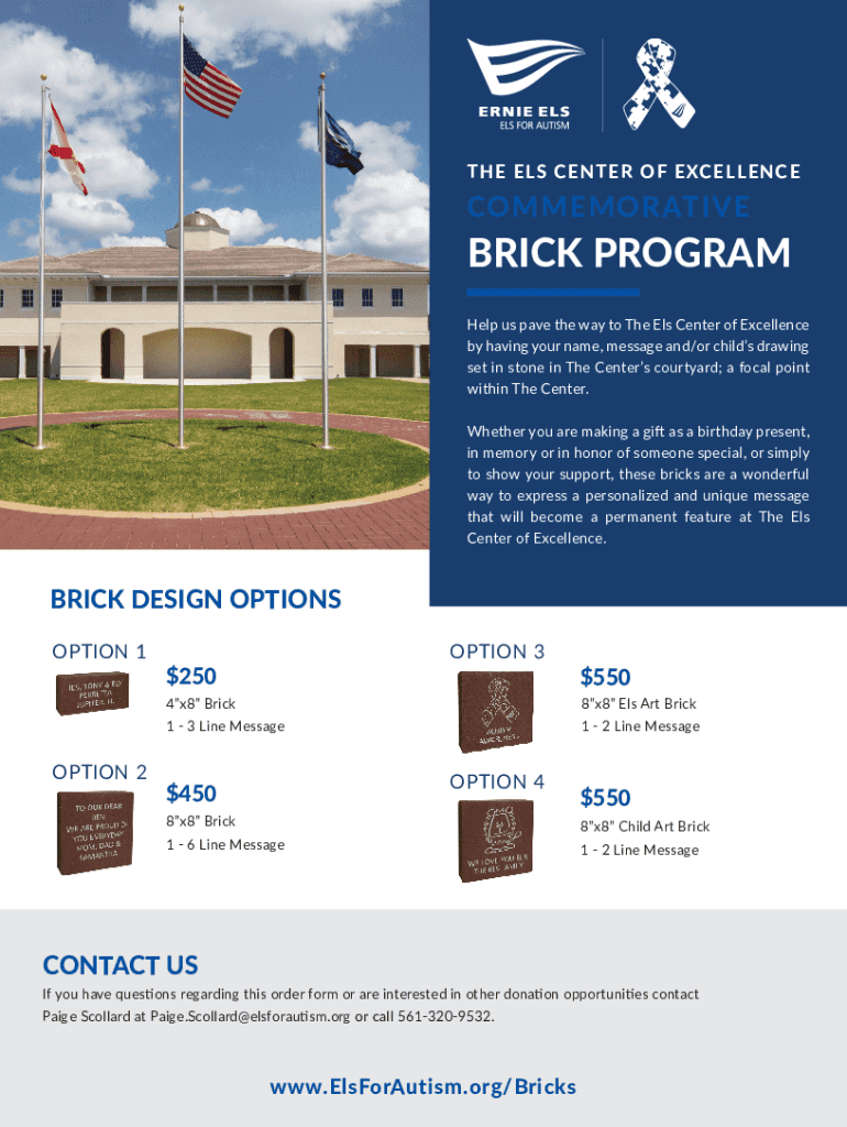 Fillable Online BRICK PROGRAM - Els for Autism Foundation Fax Email ...