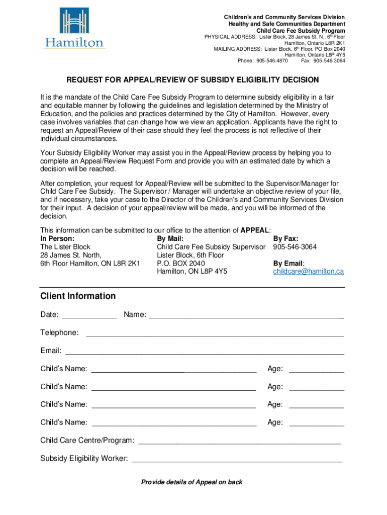 Fillable Online Request For Appeal or Review of Subsidy Eligibility ...