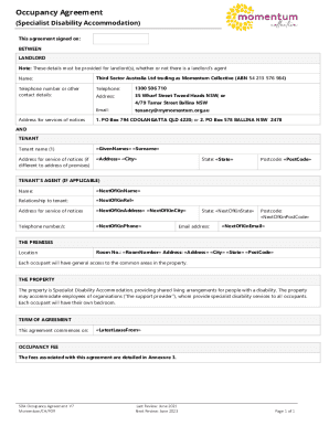 Fillable Online Occupancy Agreement - Momentum Collective Fax Email ...