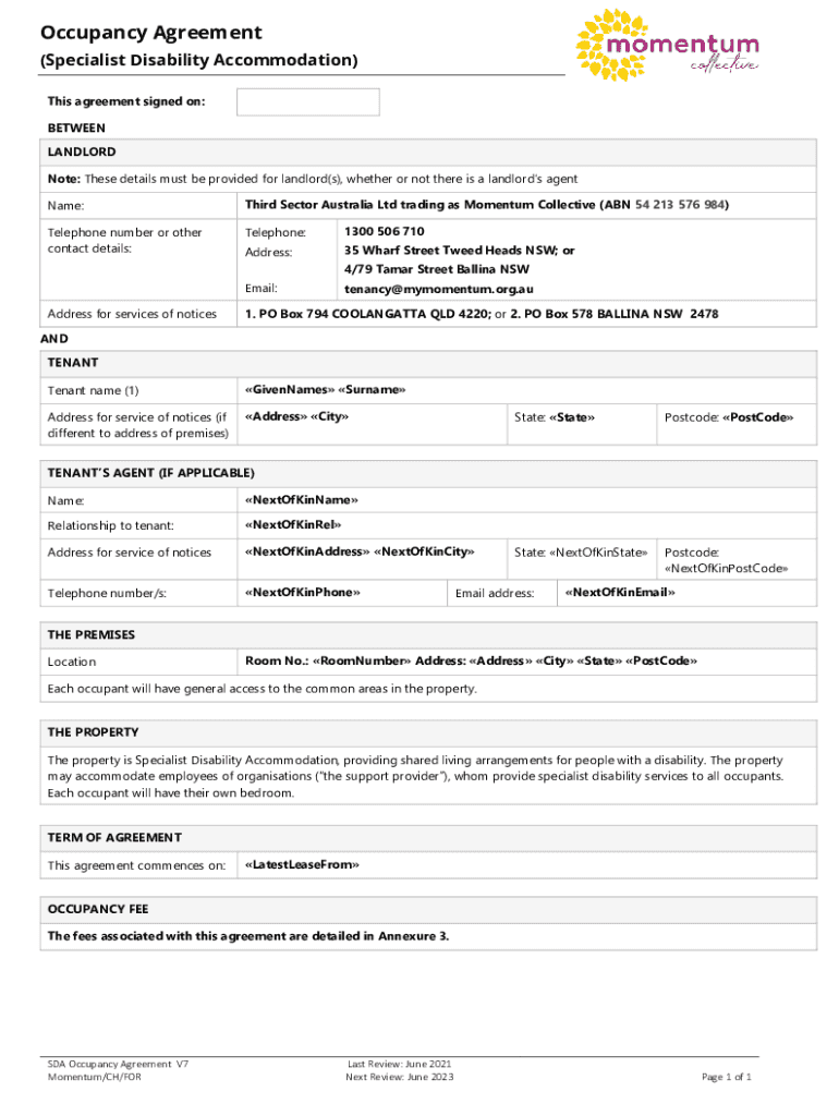 Fillable Online Occupancy Agreement - Momentum Collective Fax Email ...