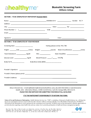 Fillable Online hr williams Biometric Screening Form - Williams College ...
