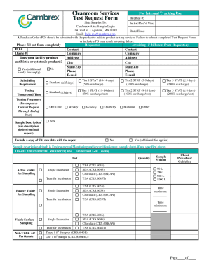 Fillable Online Cleanroom Services Test Request Form - Cambrex Fax ...
