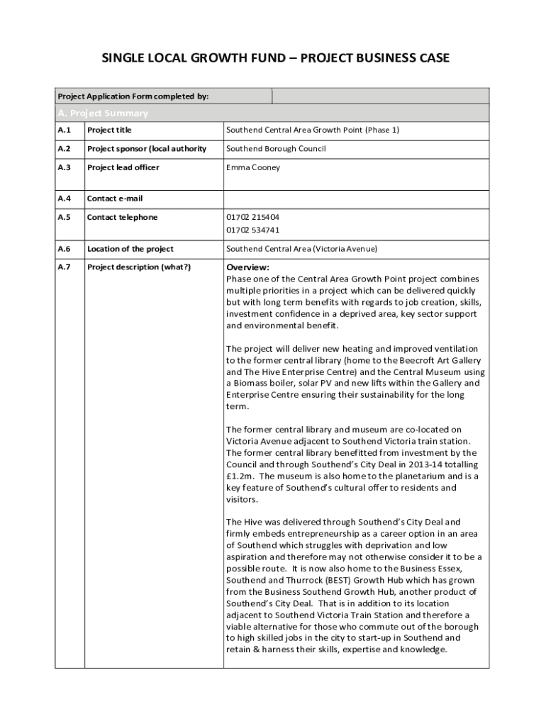 Fillable Online Local Growth Fund Business Case Template Fax Email ...