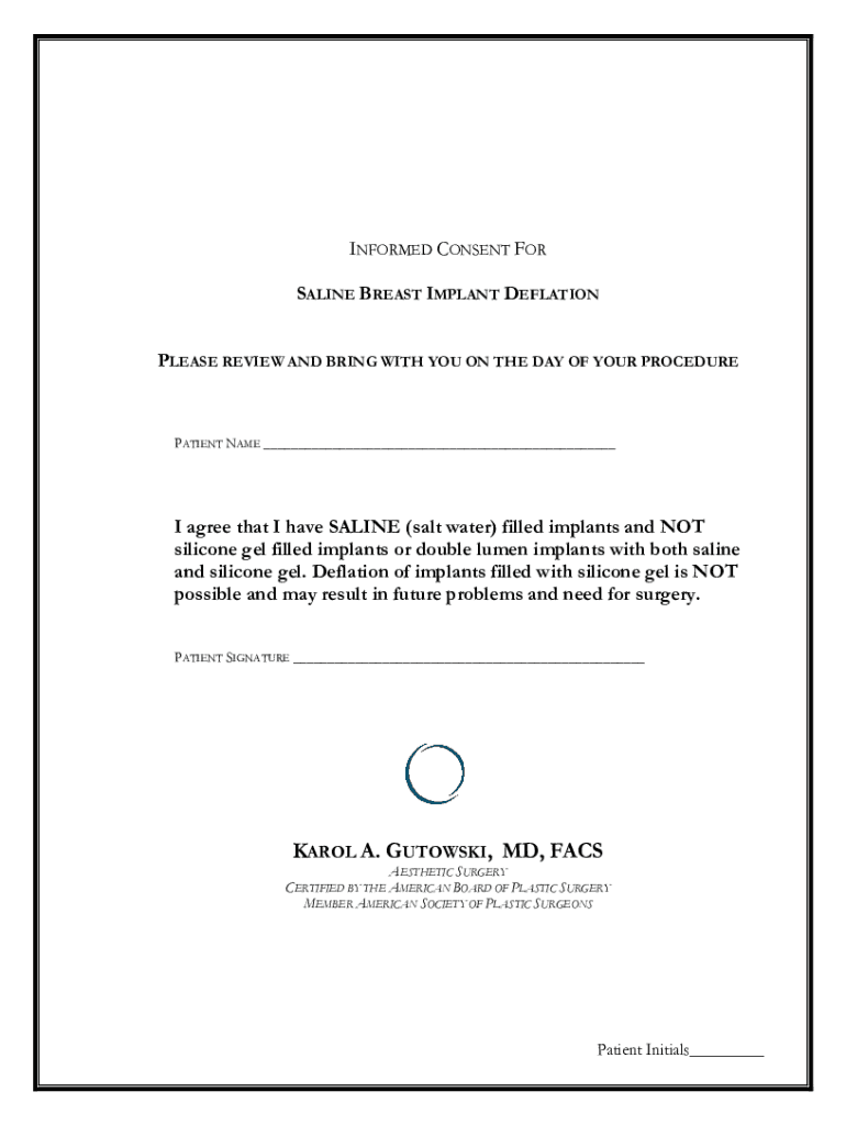 Fillable Online informed consent for saline breast implant deflation ...