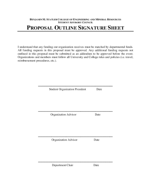 Fillable Online PROPOSAL OUTLINE SIGNATURE SHEET Fax Email Print ...