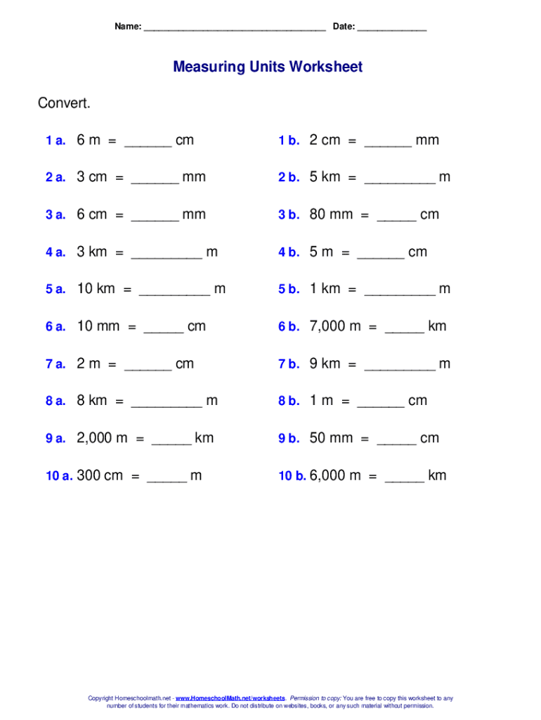Fillable Online Measuring units Worksheet - Homeschool Math Fax Email ...